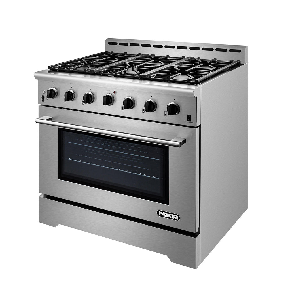 Stainless steel Gas Range 6 German Sealed Burn with Convection Oven