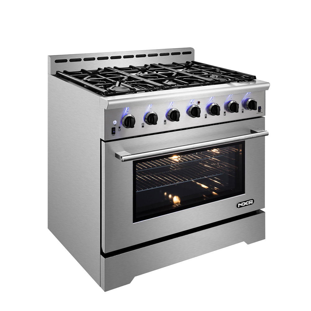 Stainless Steel Dual Fuel Range 6 Sealed Burner with Convection Oven