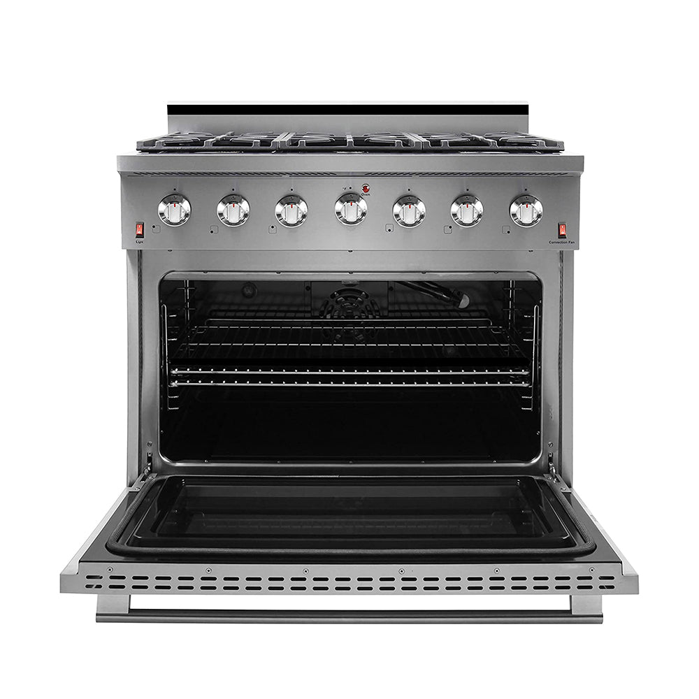 Stainless Steel Dual Fuel Gas Range with 6 Burner and Convection Fan